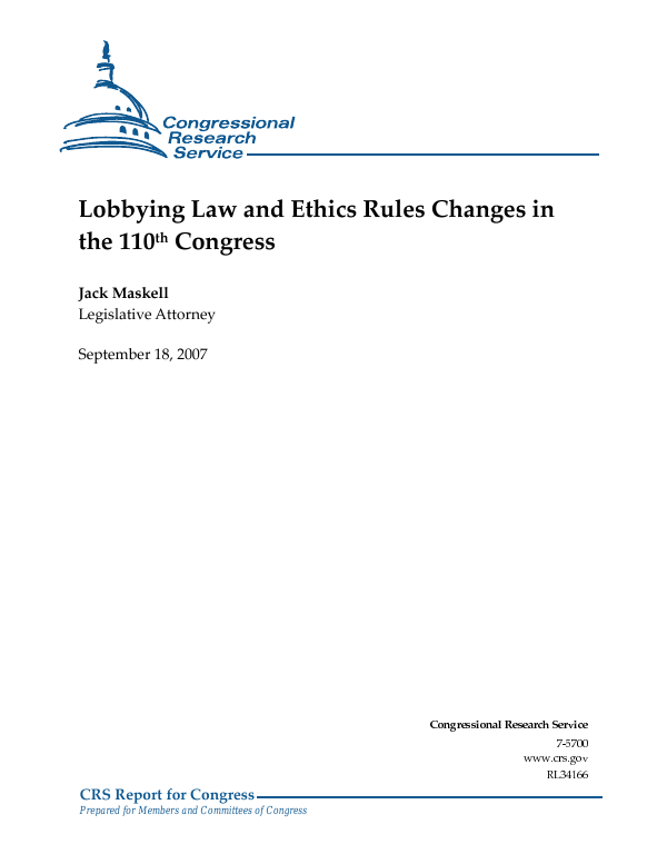 Lobbying Law and Ethics Rules Changes in the 110th Congress ...