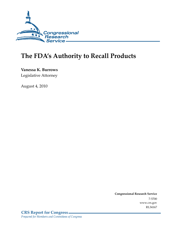 The FDA’s Authority to Recall Products - EveryCRSReport.com