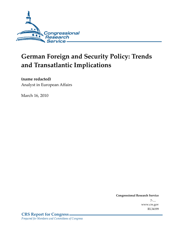 German Foreign and Security Policy: Trends and Transatlantic ...