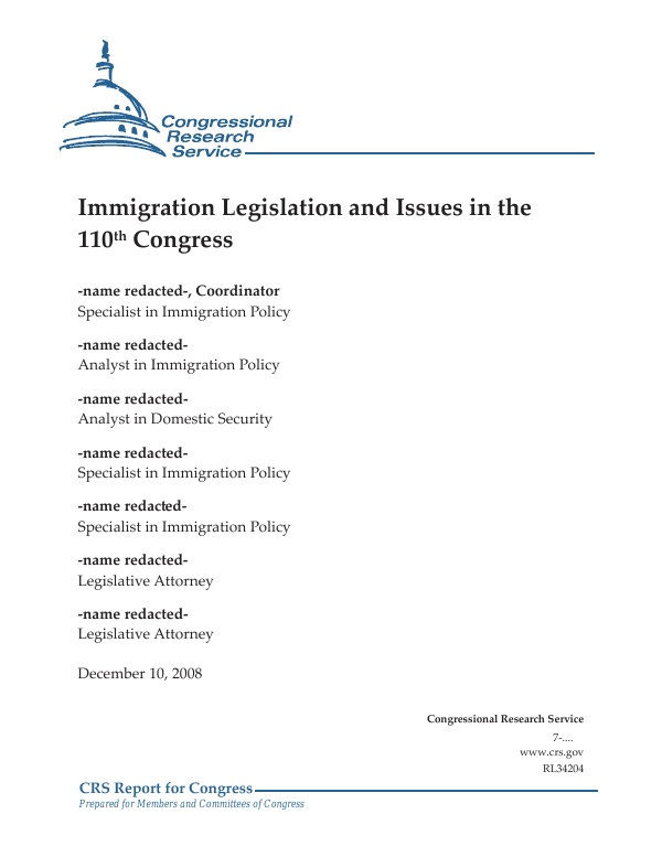 Immigration Legislation and Issues in the 110th Congress ...