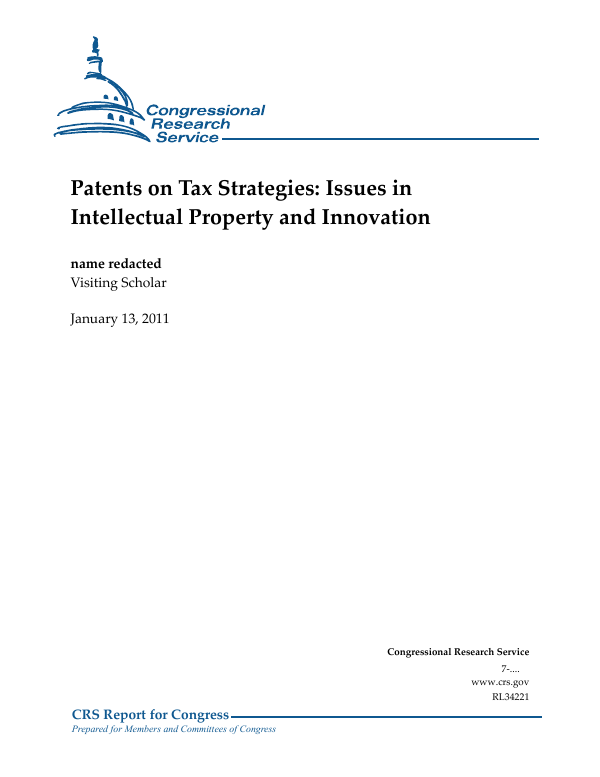 Patents on Tax Strategies: Issues in Intellectual Property and ...