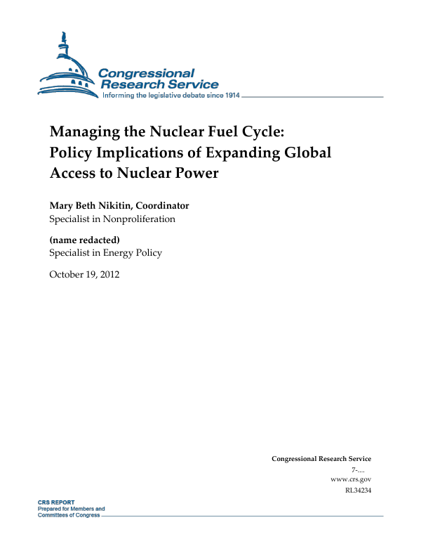 Managing the Nuclear Fuel Cycle: Policy Implications of Expanding ...