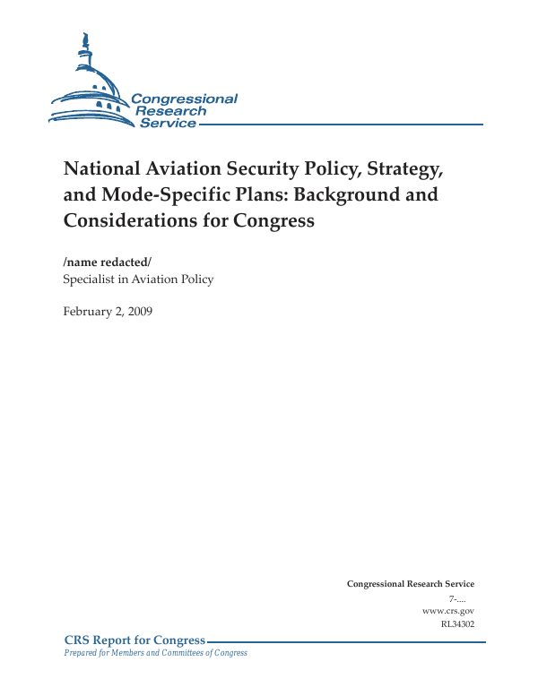 National Aviation Security Policy, Strategy, and Mode-Specific Plans ...