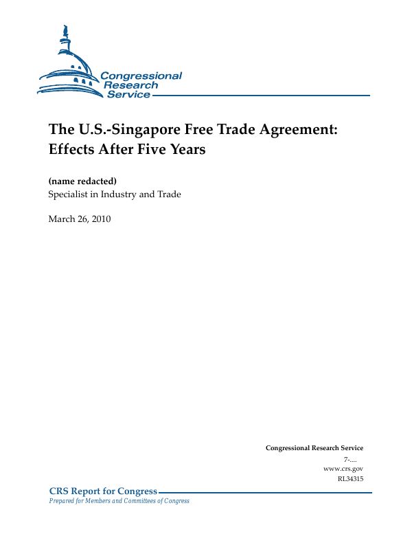 The U.S.-Singapore Free Trade Agreement: Effects After Five Years ...