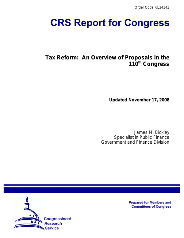 Tax Reform: An Overview of Proposals in the 110th Congress ...