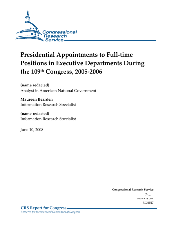 Presidential Appointments to Full-time Positions in Executive ...
