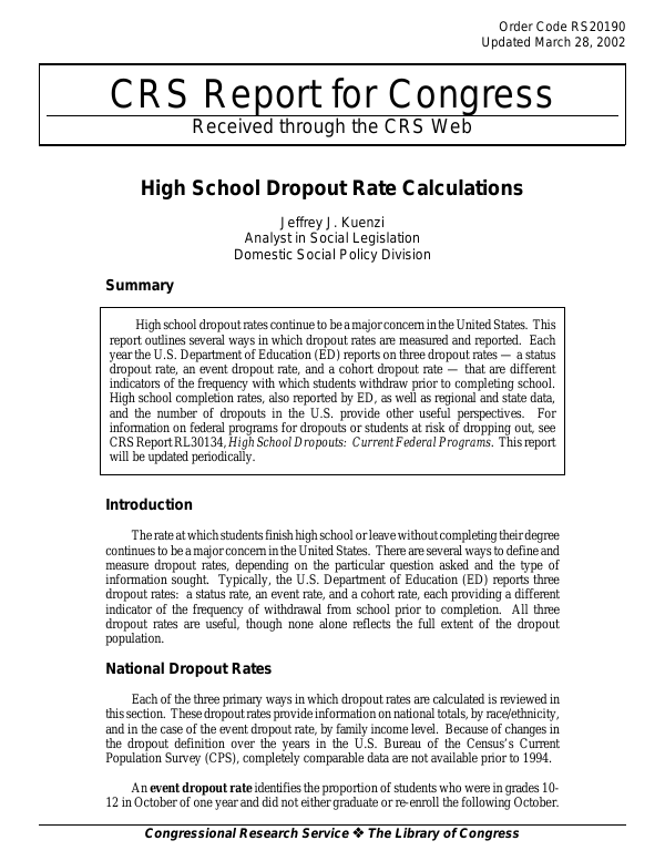 High School Dropout Rate Calculations - EveryCRSReport.com