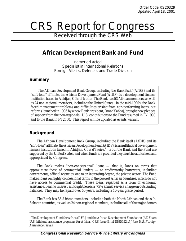 African Development Bank and Fund - EveryCRSReport.com