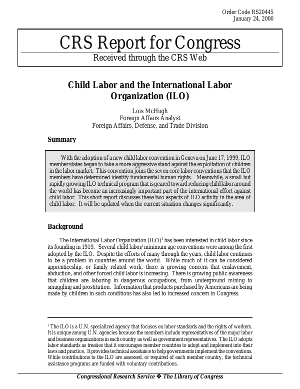 Child Labor and the International Labor Organization (ILO ...