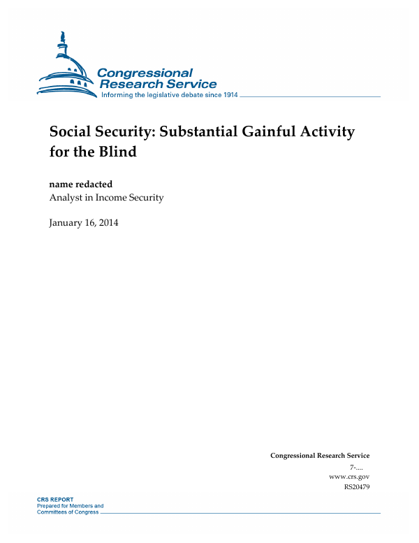 Social Security: Substantial Gainful Activity for the Blind ...