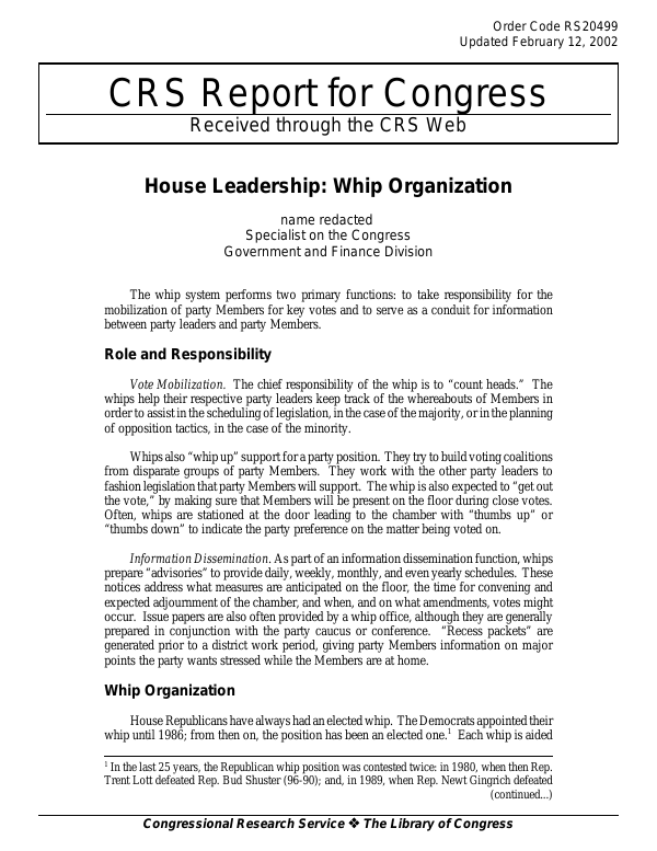 House Leadership: Whip Organization - EveryCRSReport.com