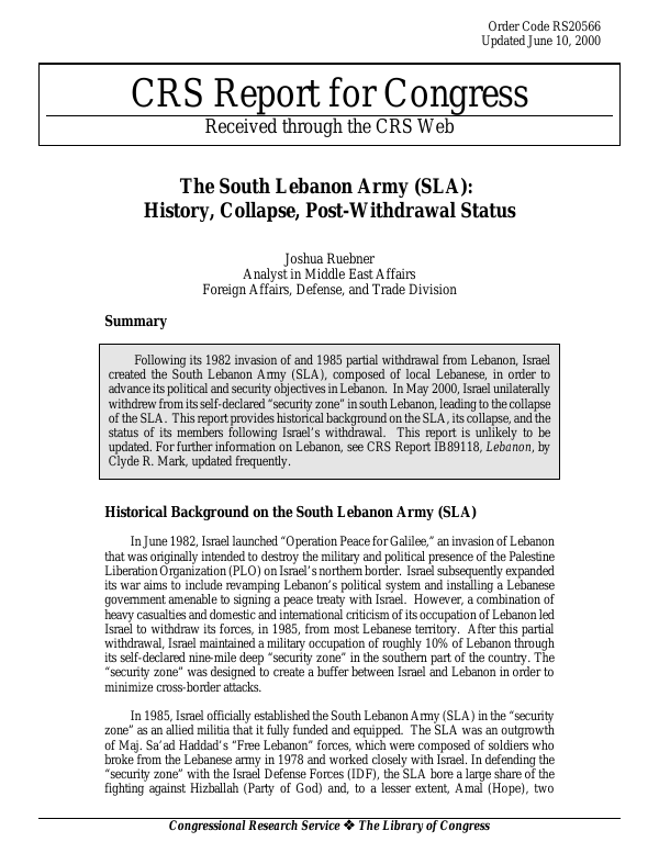 The South Lebanon Army (SLA): History, Collapse, Post-Withdrawal Status ...