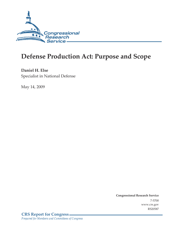 Defense Production Act: Purpose and Scope - EveryCRSReport.com