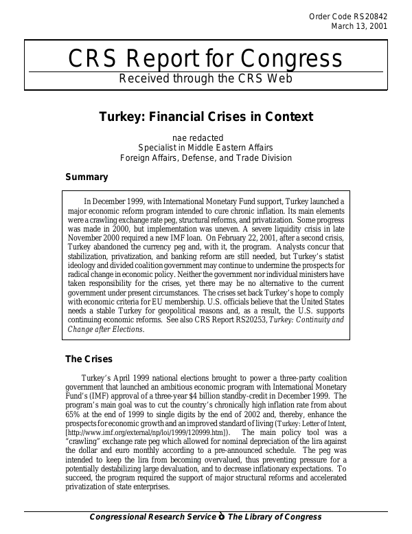 Turkey: Financial Crises in Context - EveryCRSReport.com