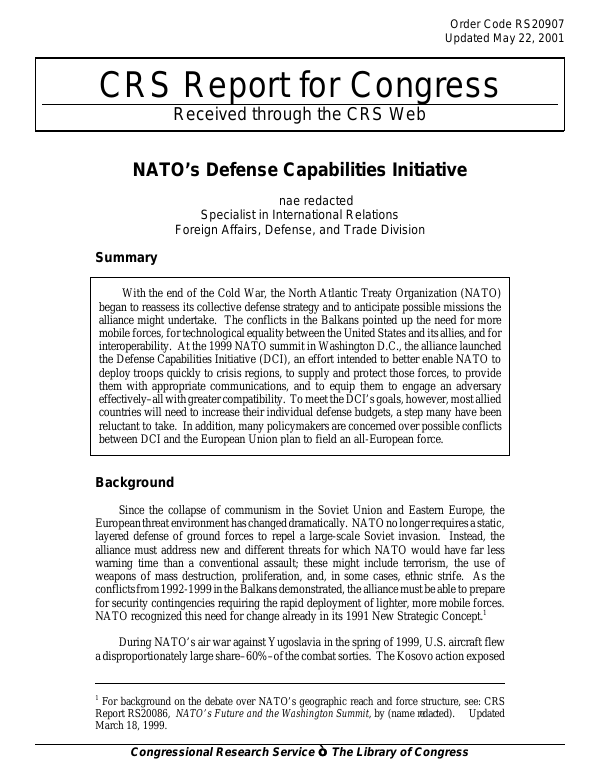NATO's Defense Capabilities Initiative - EveryCRSReport.com