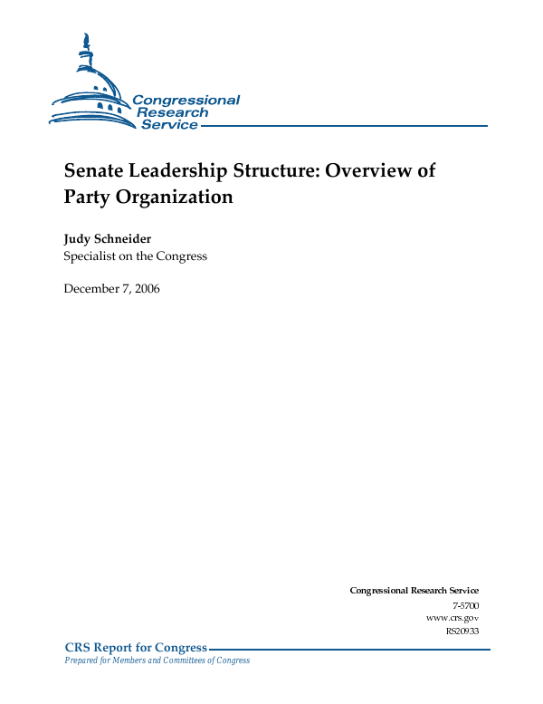 Senate Leadership Structure: Overview of Party Organization ...