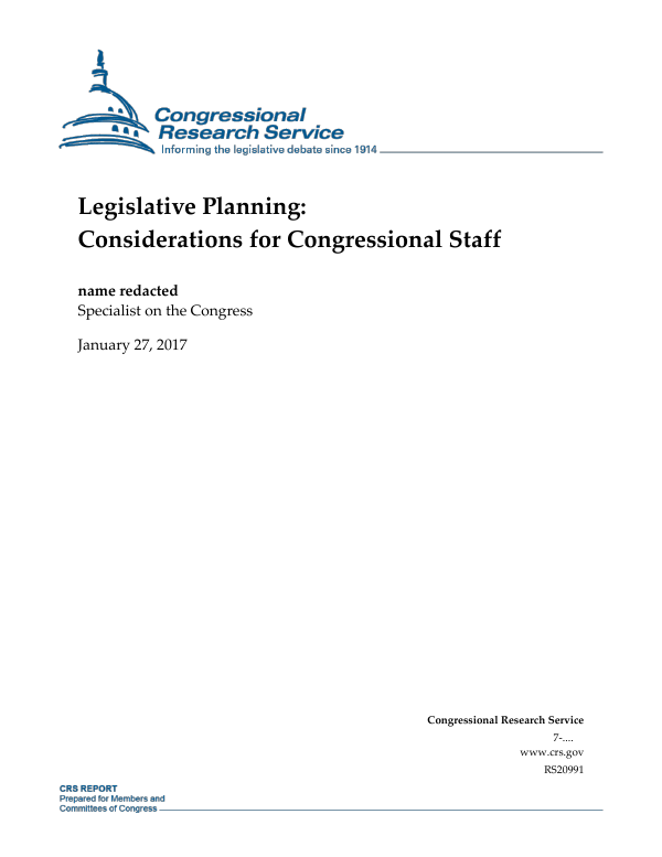 Legislative Planning: Considerations for Congressional Staff ...
