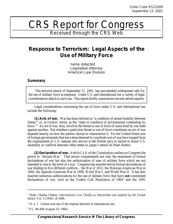 Response to Terrorism: Legal Aspects of the Use of Military Force ...