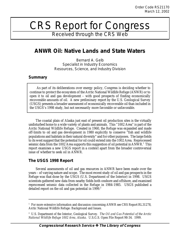 ANWR Oil: Native Lands and State Waters - EveryCRSReport.com