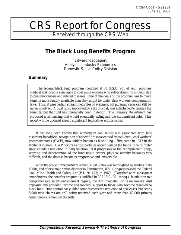 The Black Lung Benefits Program - EveryCRSReport.com