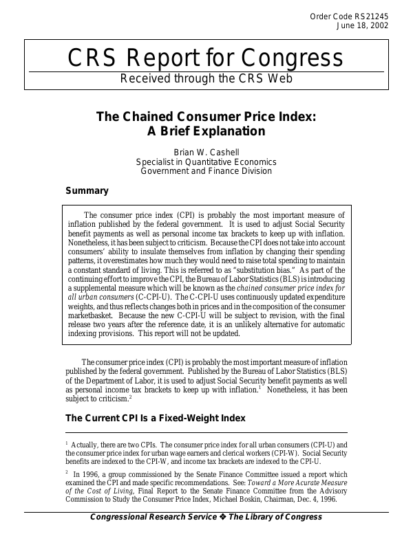 The Chained Consumer Price Index: A Brief Explanation - EveryCRSReport.com