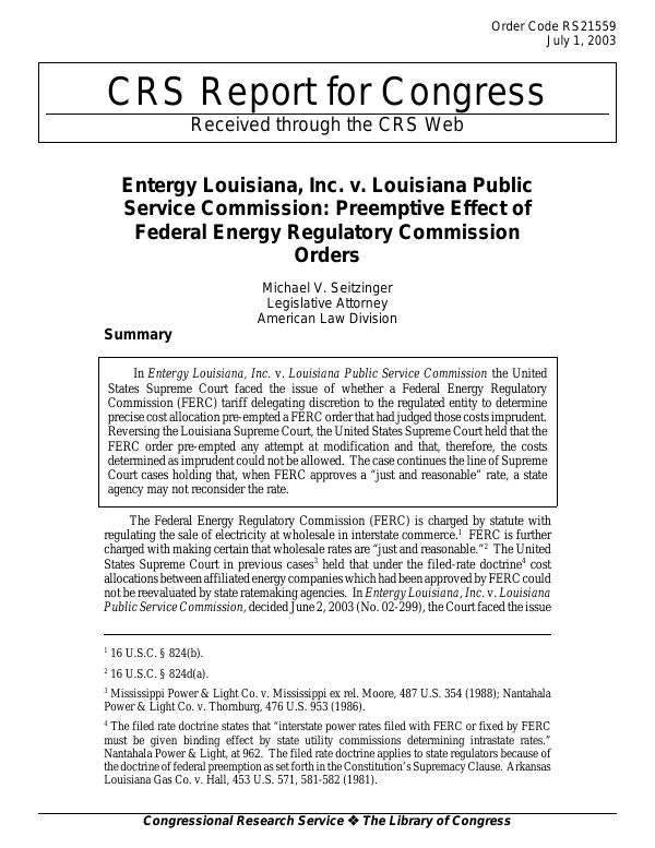 Entergy Louisiana, Inc. v. Louisiana Public Service Commission ...