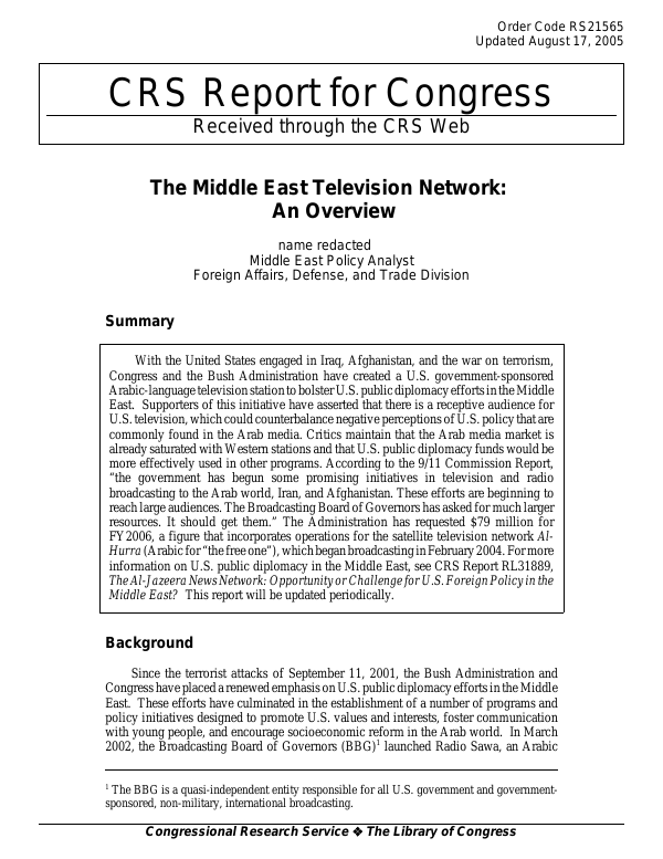 The Middle East Television Network: An Overview - EveryCRSReport.com