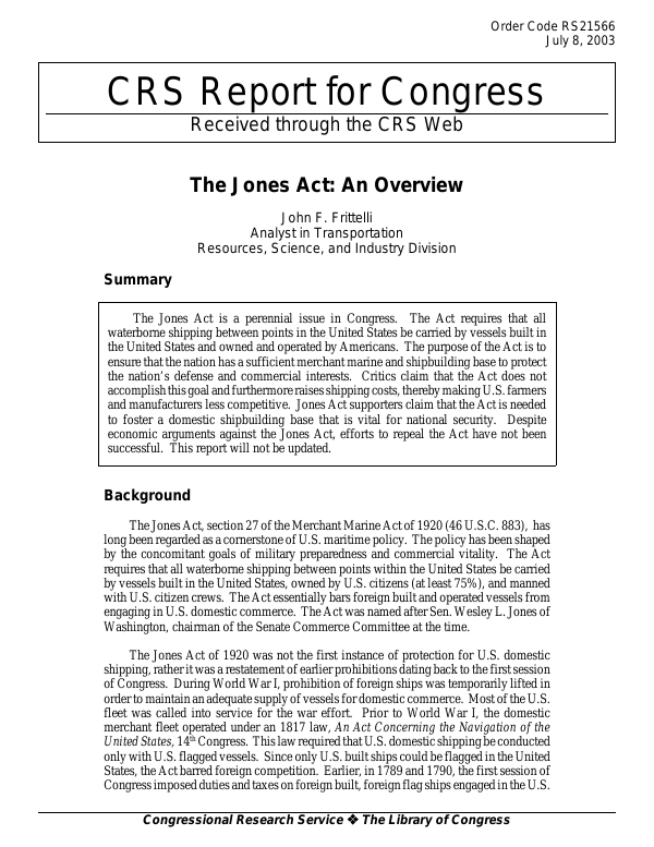 The Jones Act: An Overview - EveryCRSReport.com