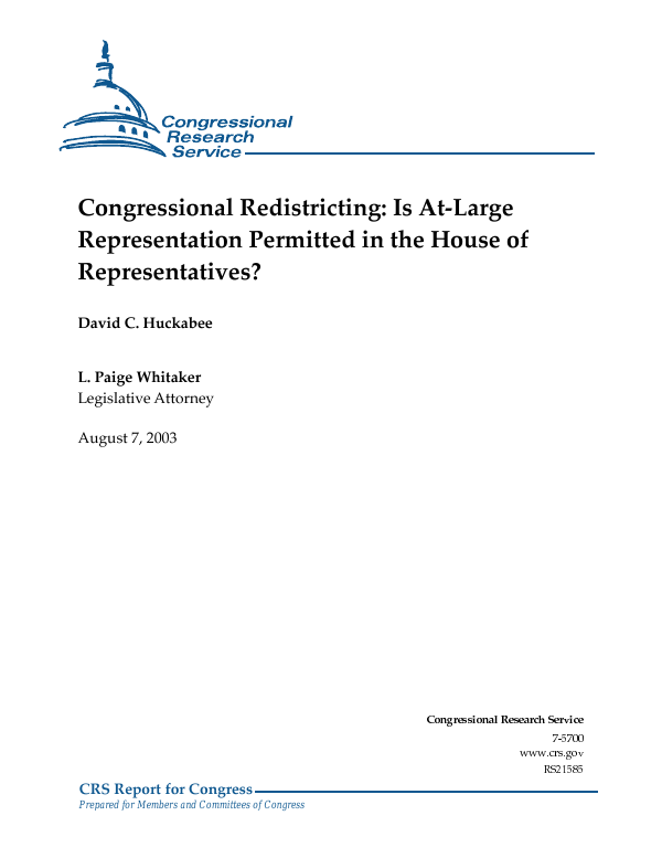 Congressional Redistricting: Is At-Large Representation Permitted in ...