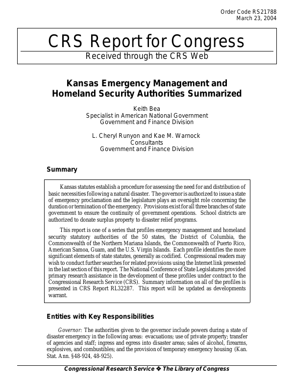 Kansas Emergency Management and Homeland Security Authorities ...