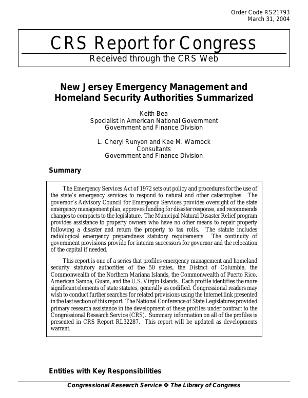 New Jersey Emergency Management and Homeland Security Authorities ...