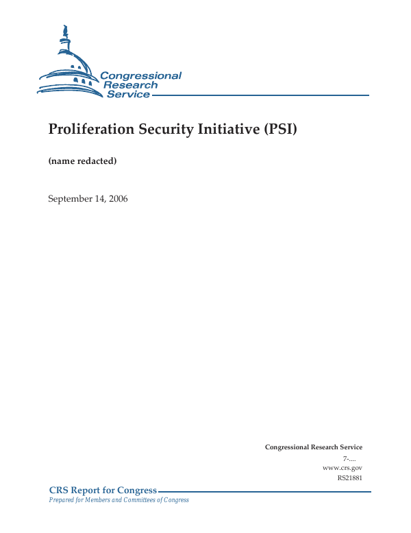 Proliferation Security Initiative (PSI) - EveryCRSReport.com