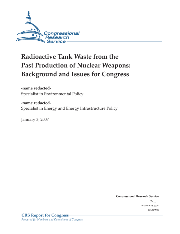 Radioactive Tank Waste from the Past Production of Nuclear Weapons ...