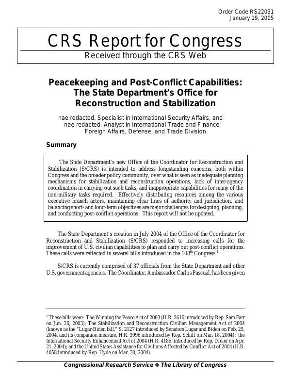 Peacekeeping and Post-Conflict Capabilities: The State Department's ...