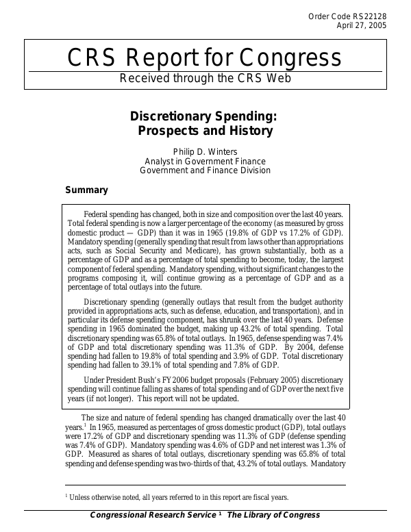 Discretionary Spending: Prospects and History - EveryCRSReport.com
