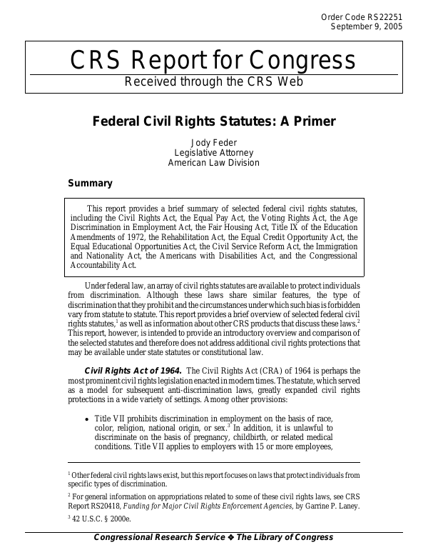 Federal Civil Rights Statutes: A Primer - EveryCRSReport.com