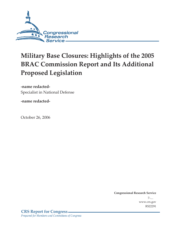 Military Base Closures: Highlights of the 2005 BRAC Commission Report ...