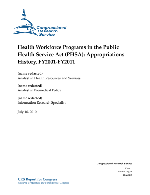 Health Workforce Programs in the Public Health Service Act (PHSA ...