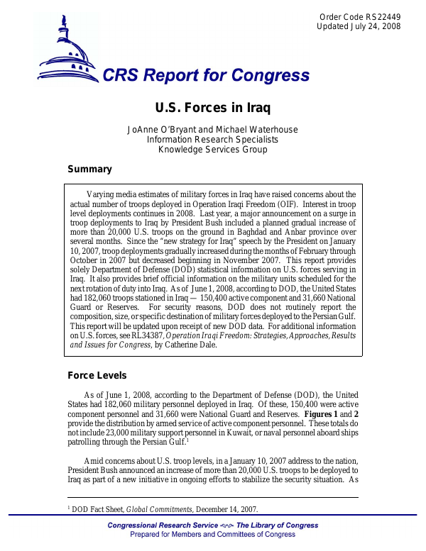U.S. Forces in Iraq - EveryCRSReport.com
