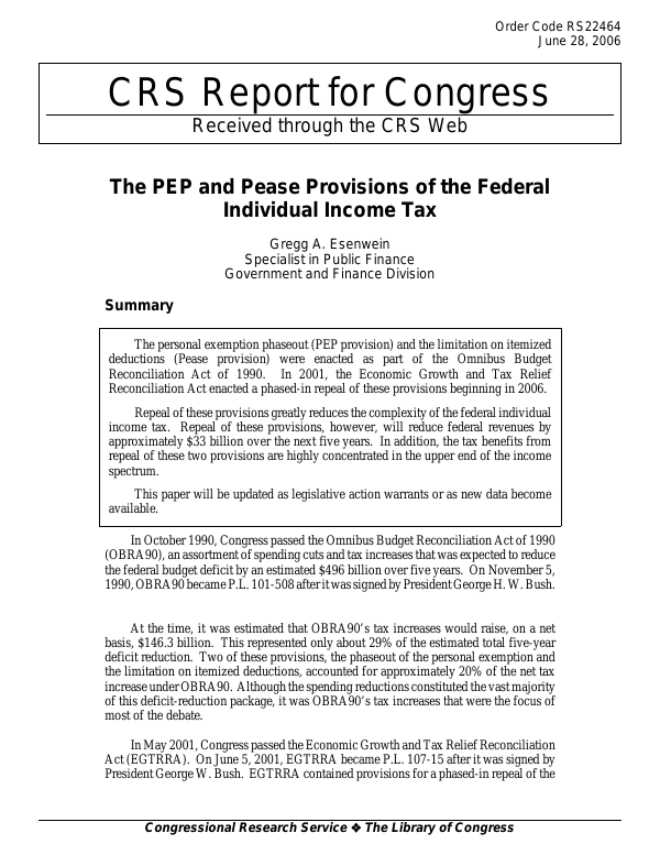 The PEP and Pease Provisions of the Federal Individual Income Tax ...