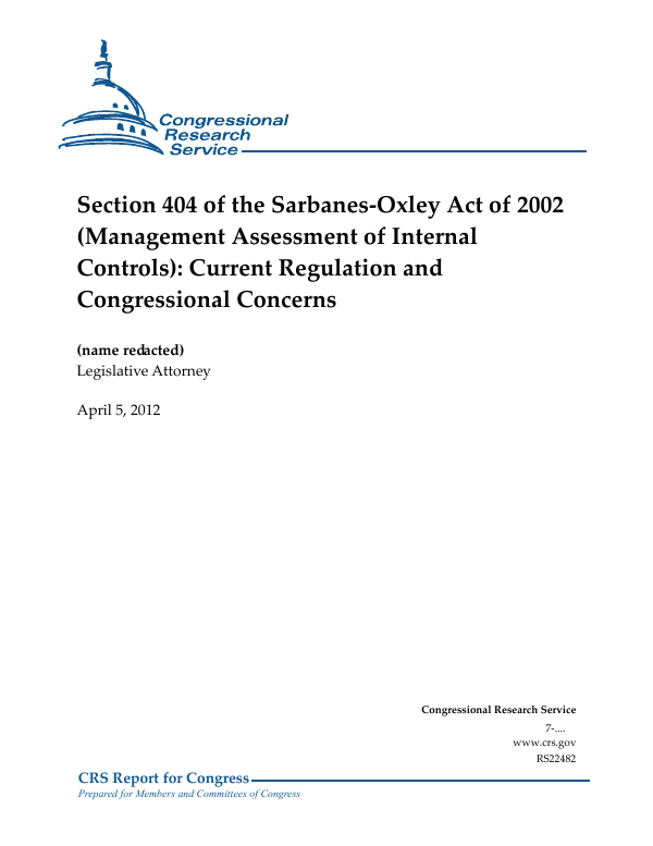 Section 404 of the Sarbanes-Oxley Act of 2002 (Management Assessment of ...