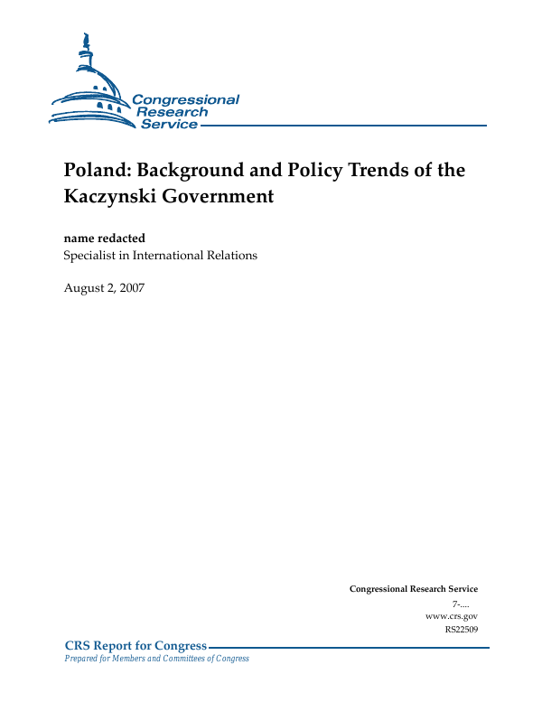 Poland: Background and Policy Trends of the Kaczynski Government ...