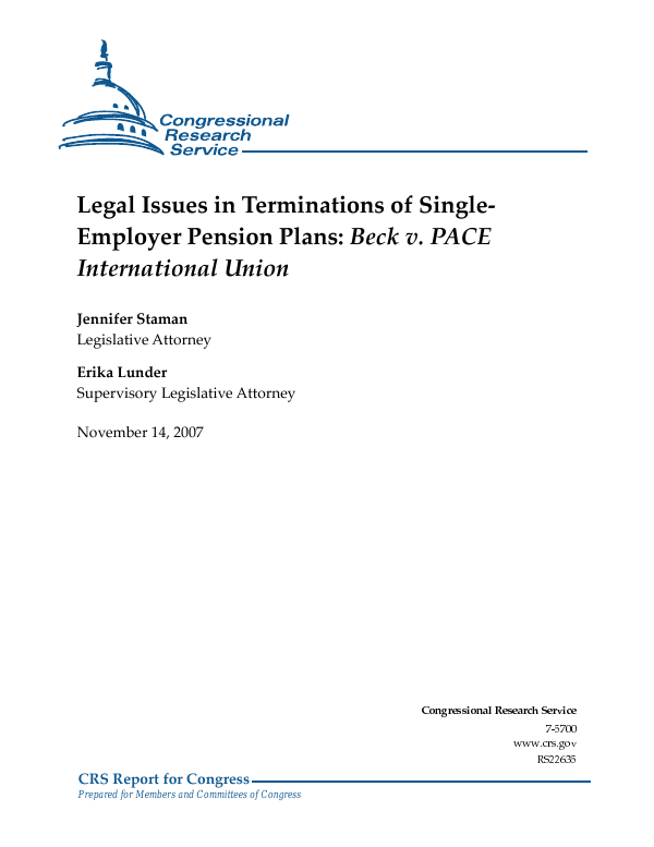 Legal Issues in Terminations of Single-Employer Pension Plans: Beck v ...