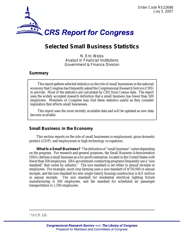 Selected Small Business Statistics - EveryCRSReport.com