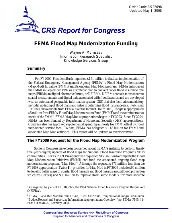 FEMA Flood Map Modernization Funding - EveryCRSReport.com