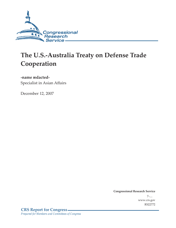 The U.S.-Australia Treaty on Defense Trade Cooperation - EveryCRSReport.com