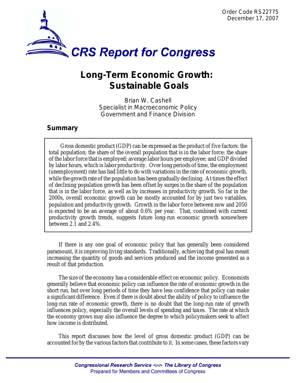 Long-Term Economic Growth: Sustainable Goals - EveryCRSReport.com