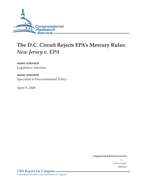 The D.C. Circuit Rejects EPA’s Mercury Rules: New Jersey v. EPA ...