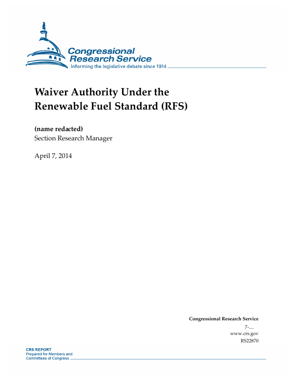 Waiver Authority Under the Renewable Fuel Standard (RFS ...