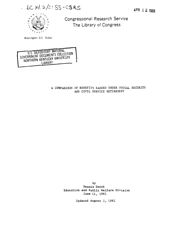 A Comparison of Benefits Earned Under Social Security and Civil Service ...